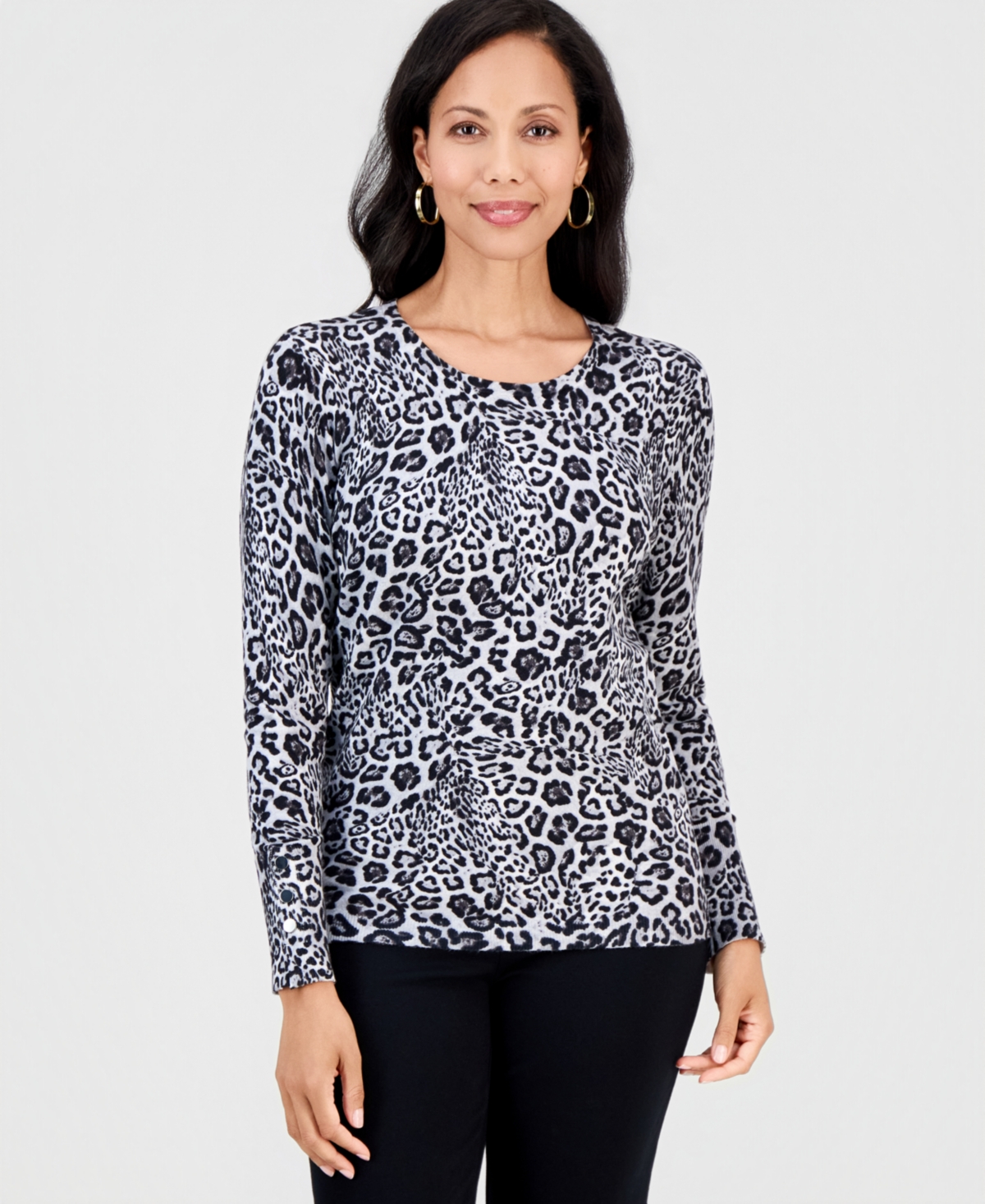 Click here for Jm Collection Womens Printed Crewneck Sweater  Mac... prices