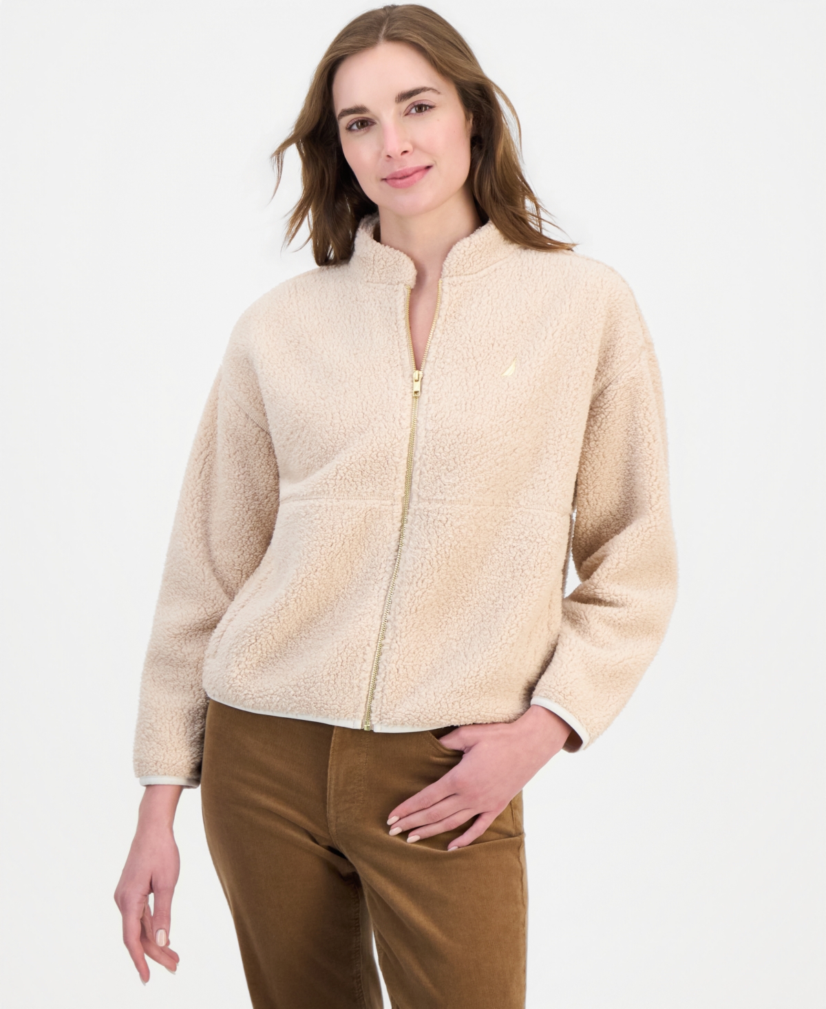 Click here for Nautica Womens Full-Zip Sherpa Fleece Jacket - Bro... prices