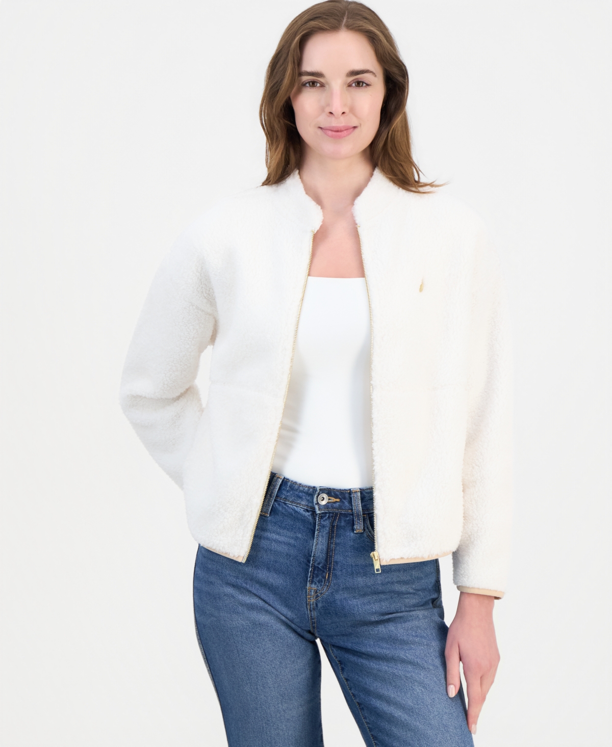Click here for Nautica Womens Full-Zip Sherpa Fleece Jacket - Whi... prices