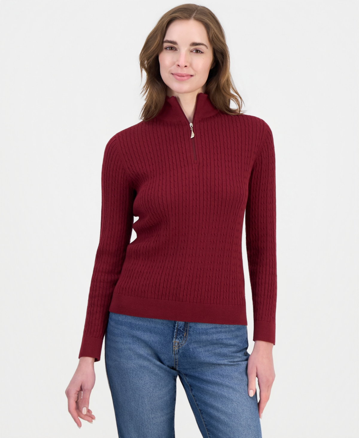 Click here for Nautica Womens Cable-Knit Half-Zip Mock-Neck Sweat... prices