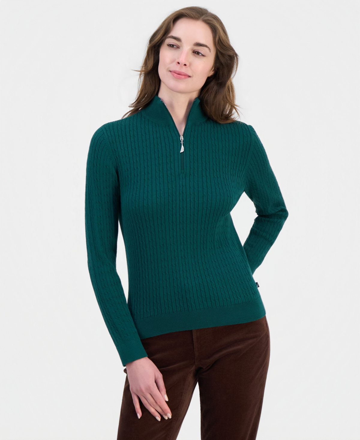 Click here for Nautica Womens Cable-Knit Half-Zip Sweater - Dark... prices