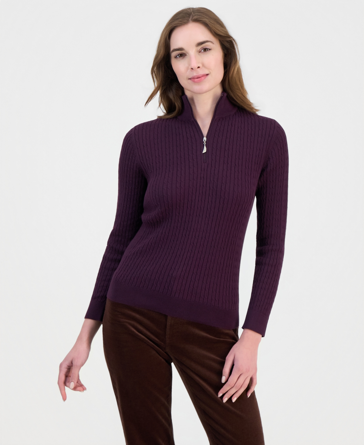 Click here for Nautica Womens Cable-Knit Half-Zip Sweater - Purpl... prices