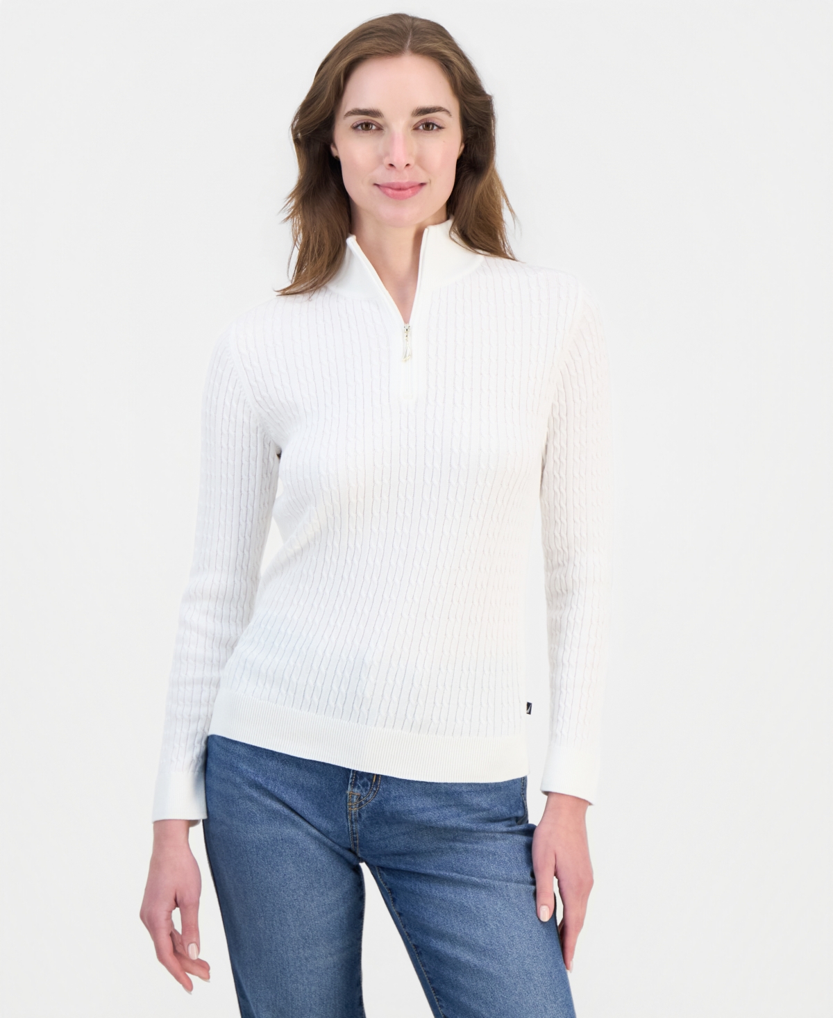Click here for Nautica Womens Cable-Knit Half-Zip Sweater - White prices