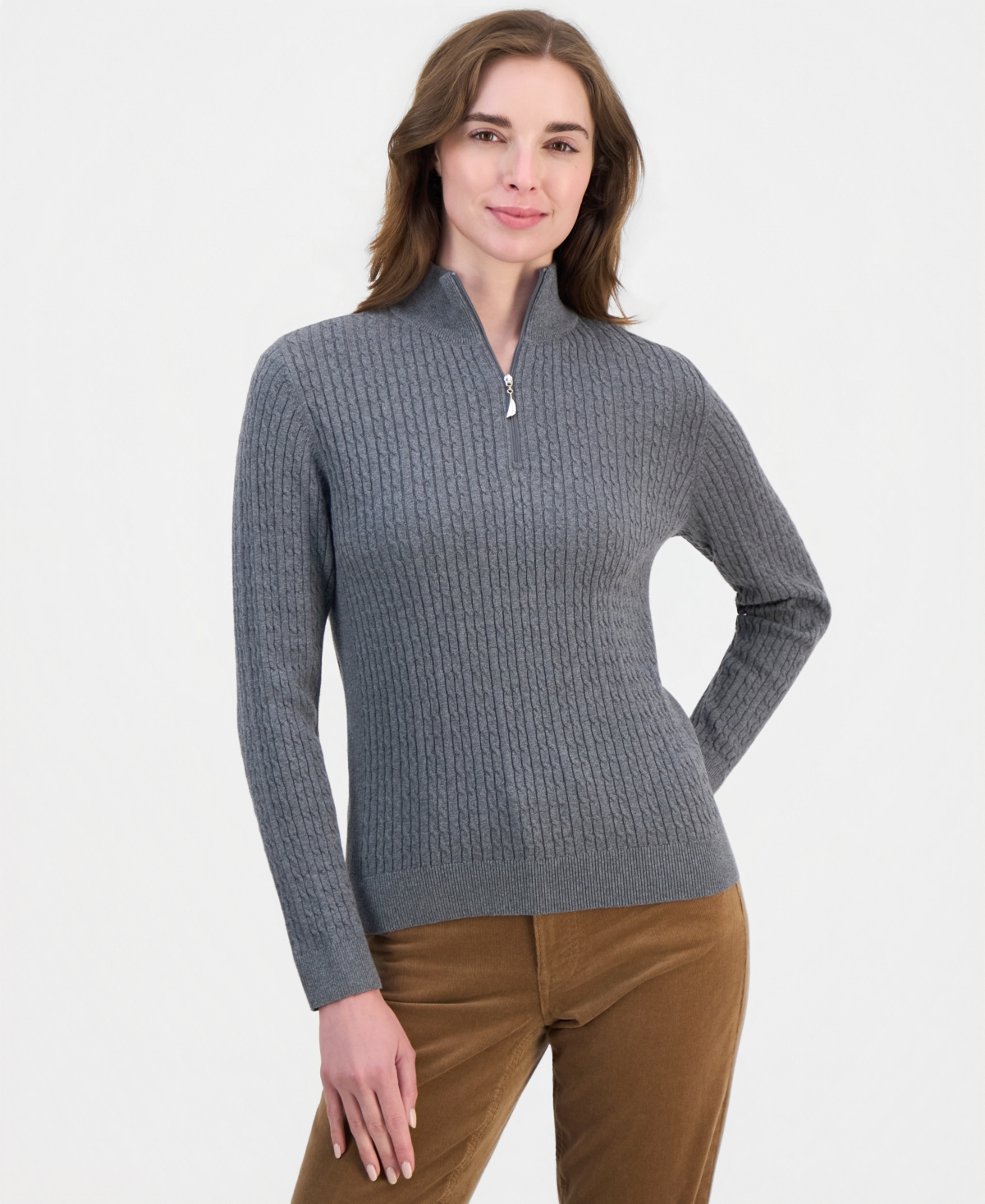 Click here for Nautica Womens Cable-Knit Half-Zip Sweater - Gray prices
