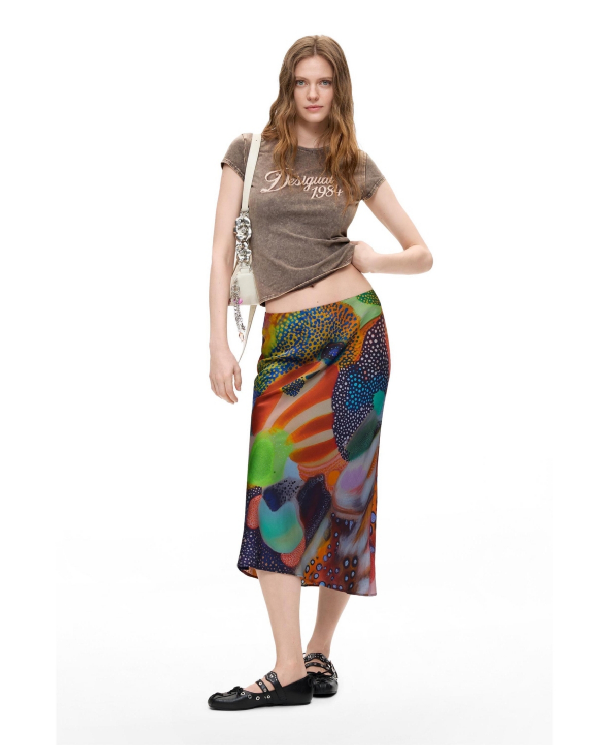 Click here for Desigual Womens Printed midi skirt - Black prices