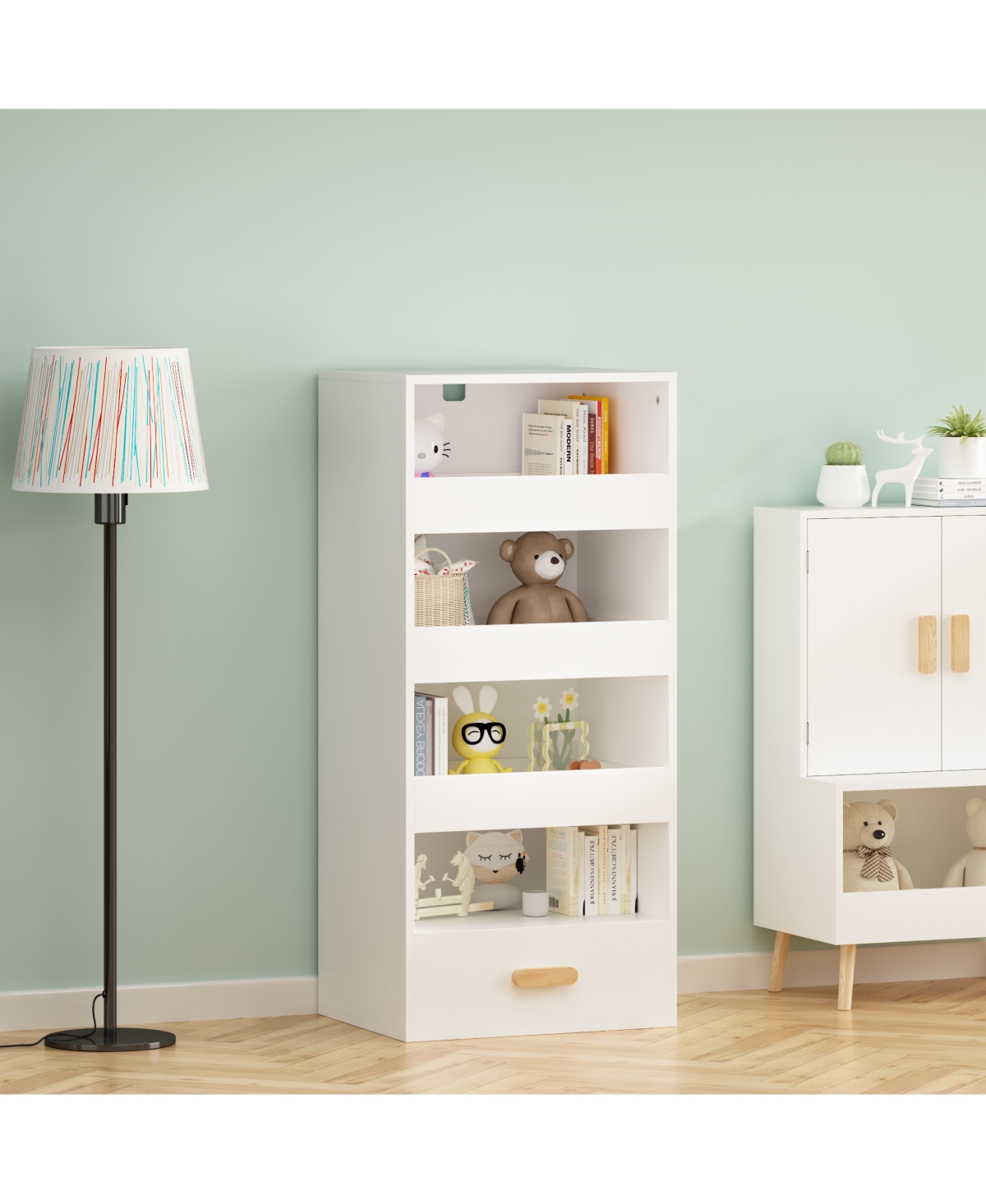 Click here for Flynama 4-Tier Bookshelf with Sliding Drawers and... prices