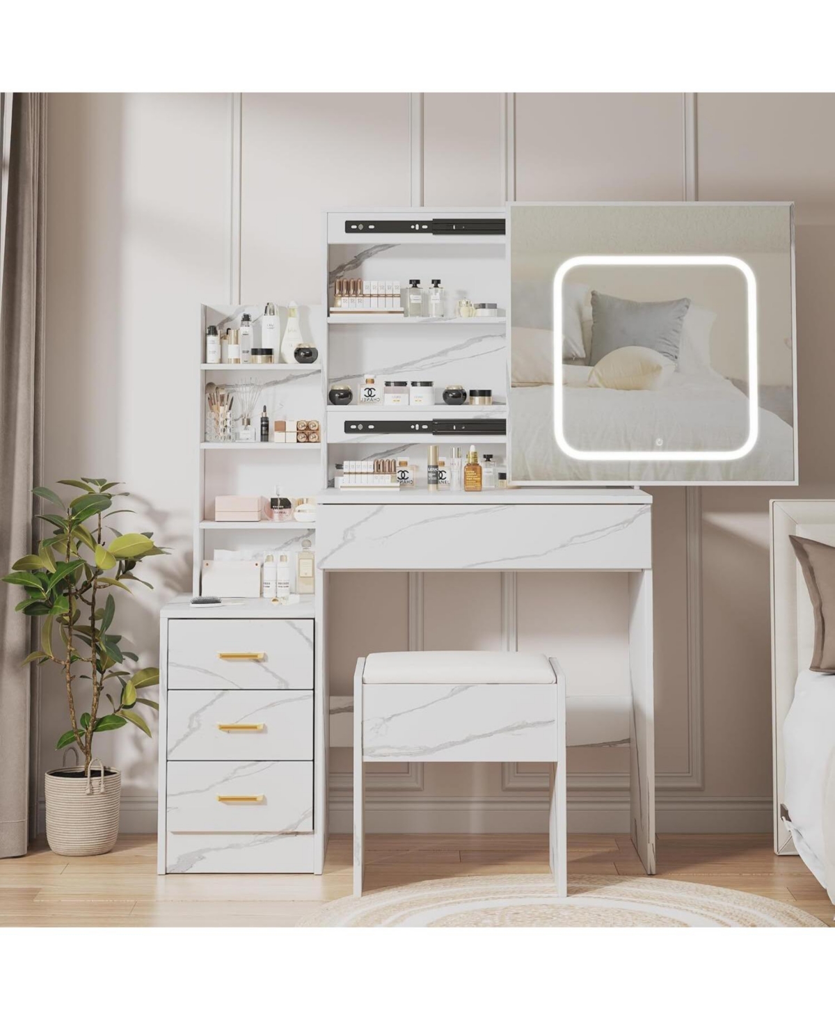 Click here for gaomon 4-Drawer Vanity Desk  3-Color Adjustable Li... prices