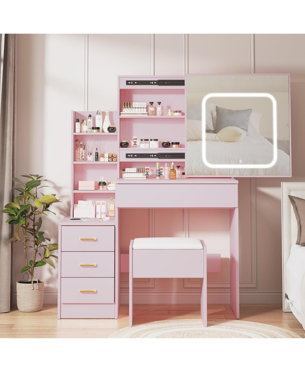 Click here for gaomon 4-Drawer Lighted Mirror Vanity  Girly Makeu... prices