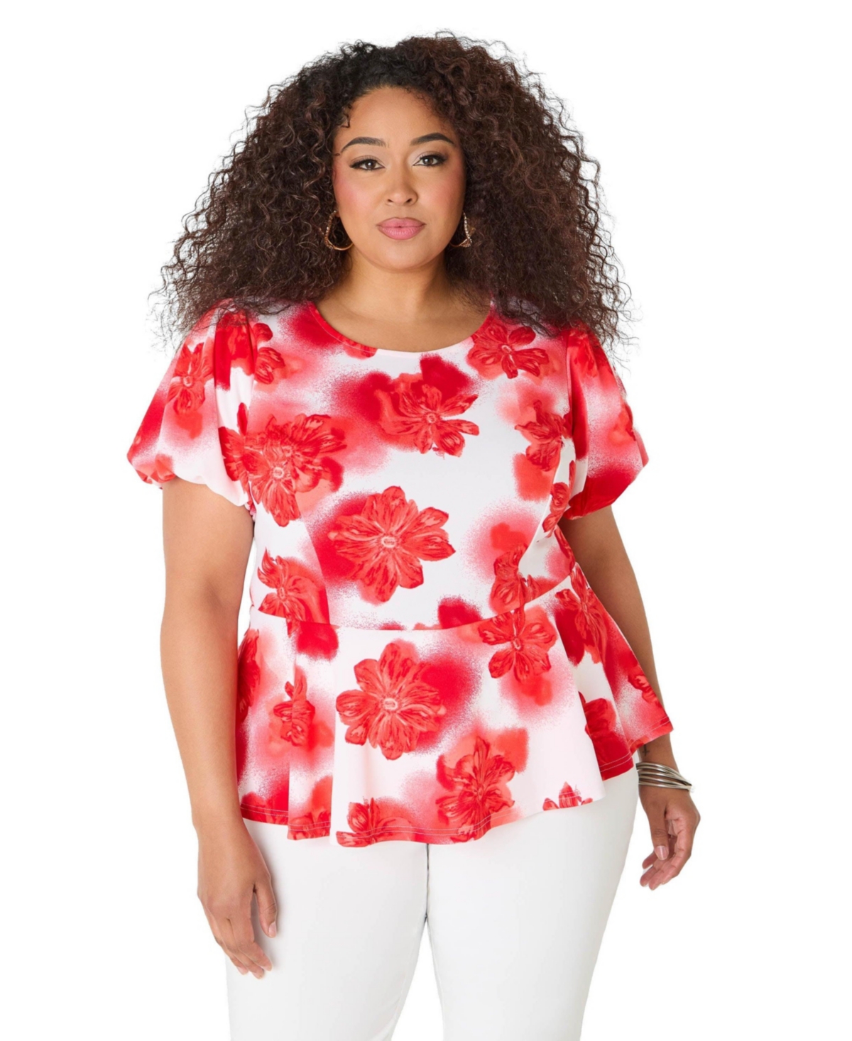 Click here for Ashley Stewart Womens Floral Print Peplum Top prices