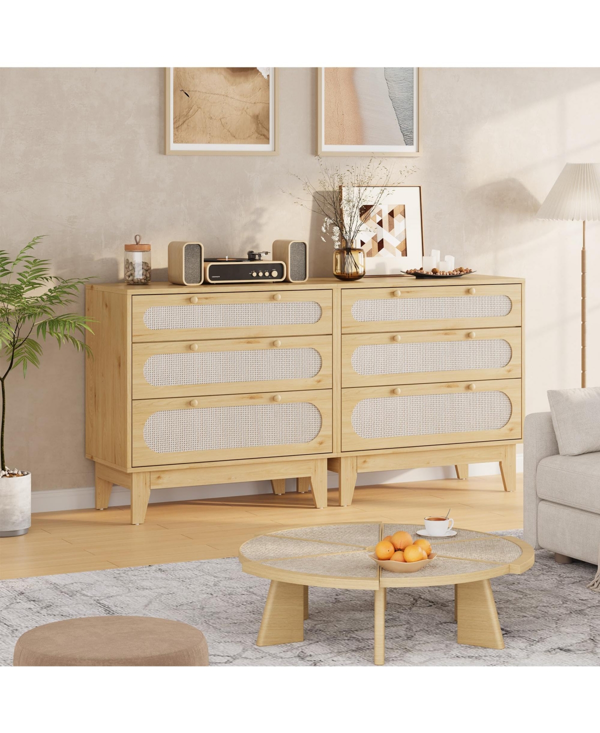 Click here for homfan 2 Set of Modern Rattan Drawer Dresser  Wood... prices