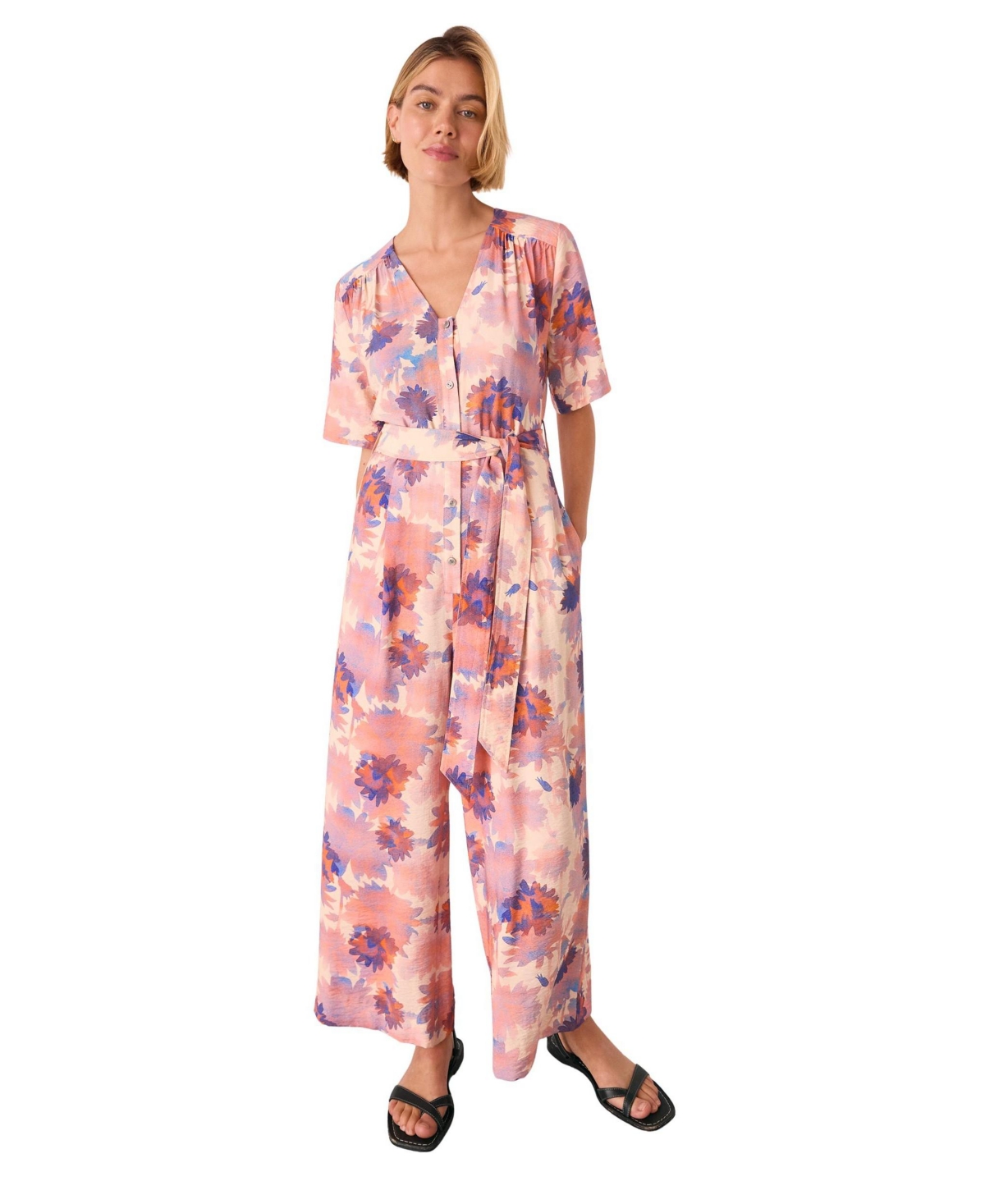 Click here for Whistles Womens Floral Button Front Cropped Jumpsu... prices