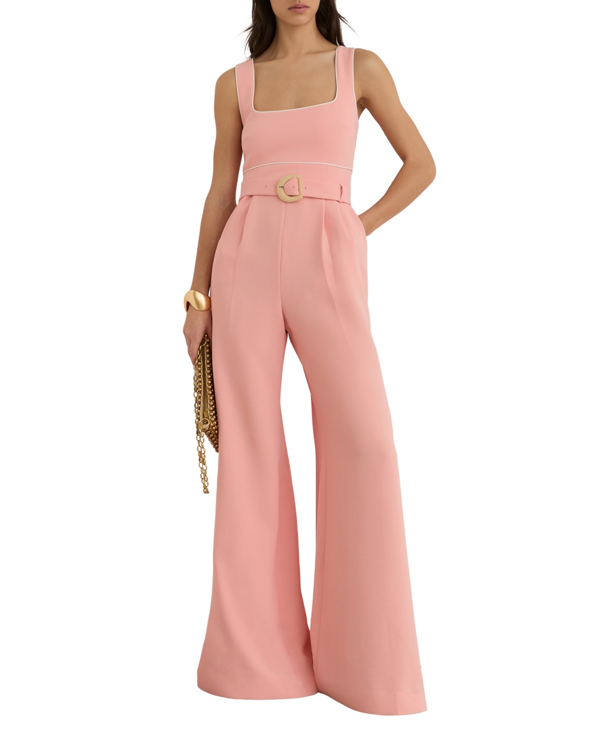 Click here for Reiss Womens Tipped Wide-Leg Belted Jumpsuit - Pin... prices