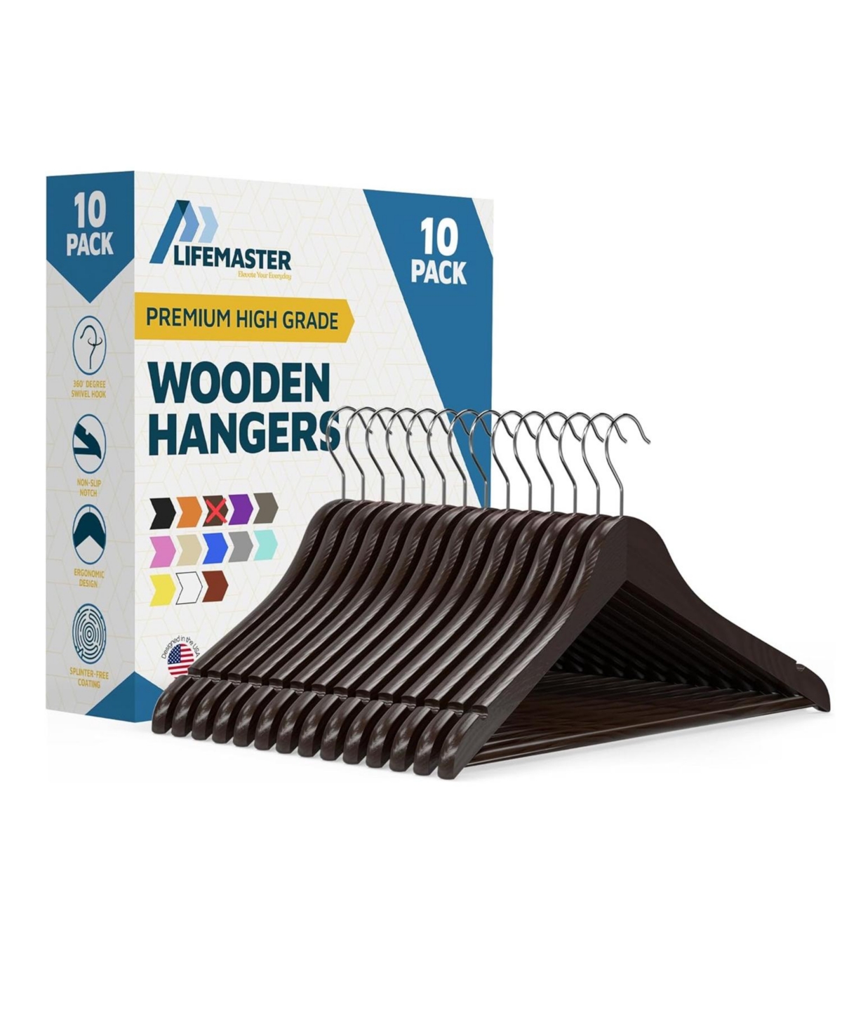 Click here for Lifemaster 10-pack brown wooden hangers with 360de... prices