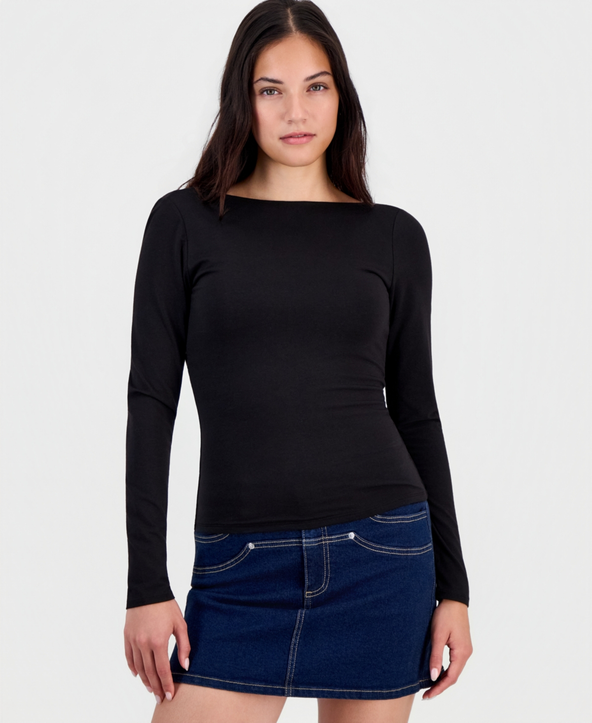 Click here for Bar Iii Womens Long-Sleeve Draped-Back Top  Macys... prices