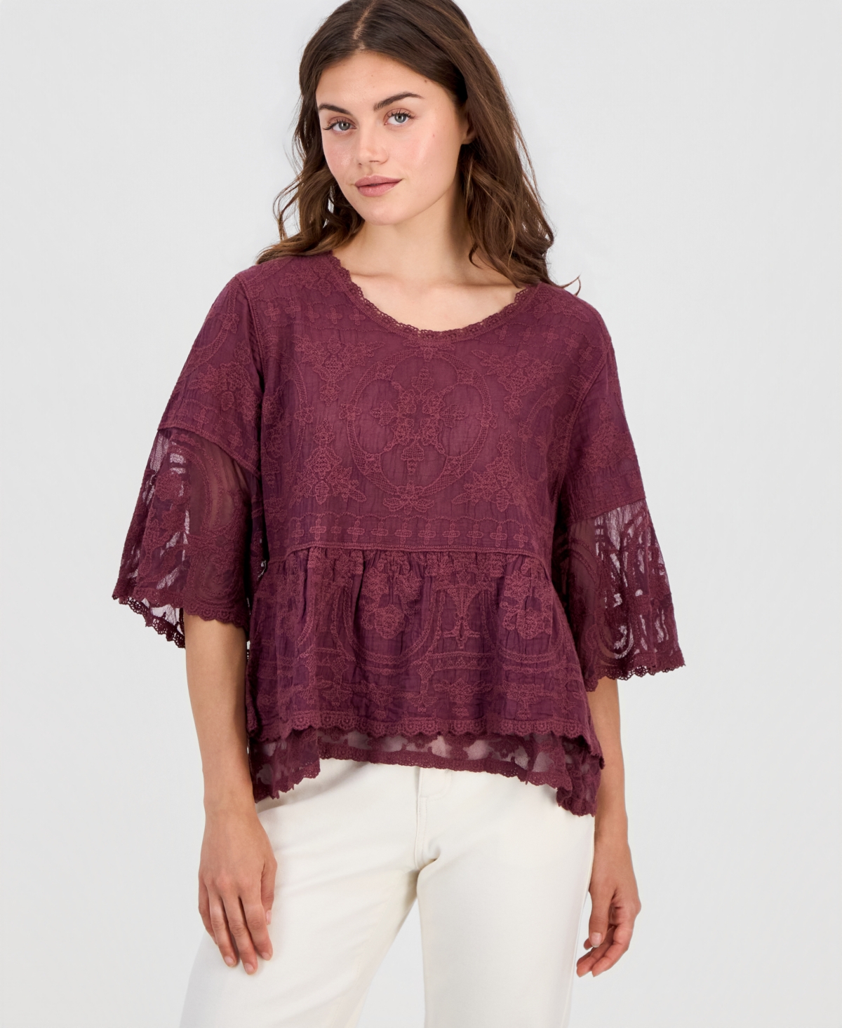 Click here for Democracy Petite Lace Double Bell Flounce Top - Fi... prices