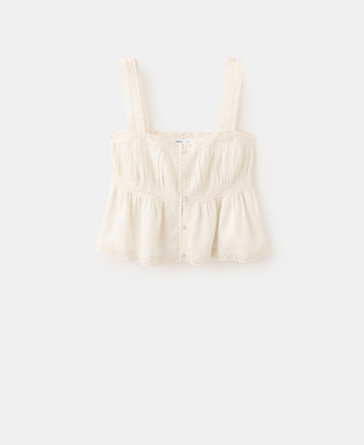 Click here for Mango Womens Cotton Lace Top - Ecru prices