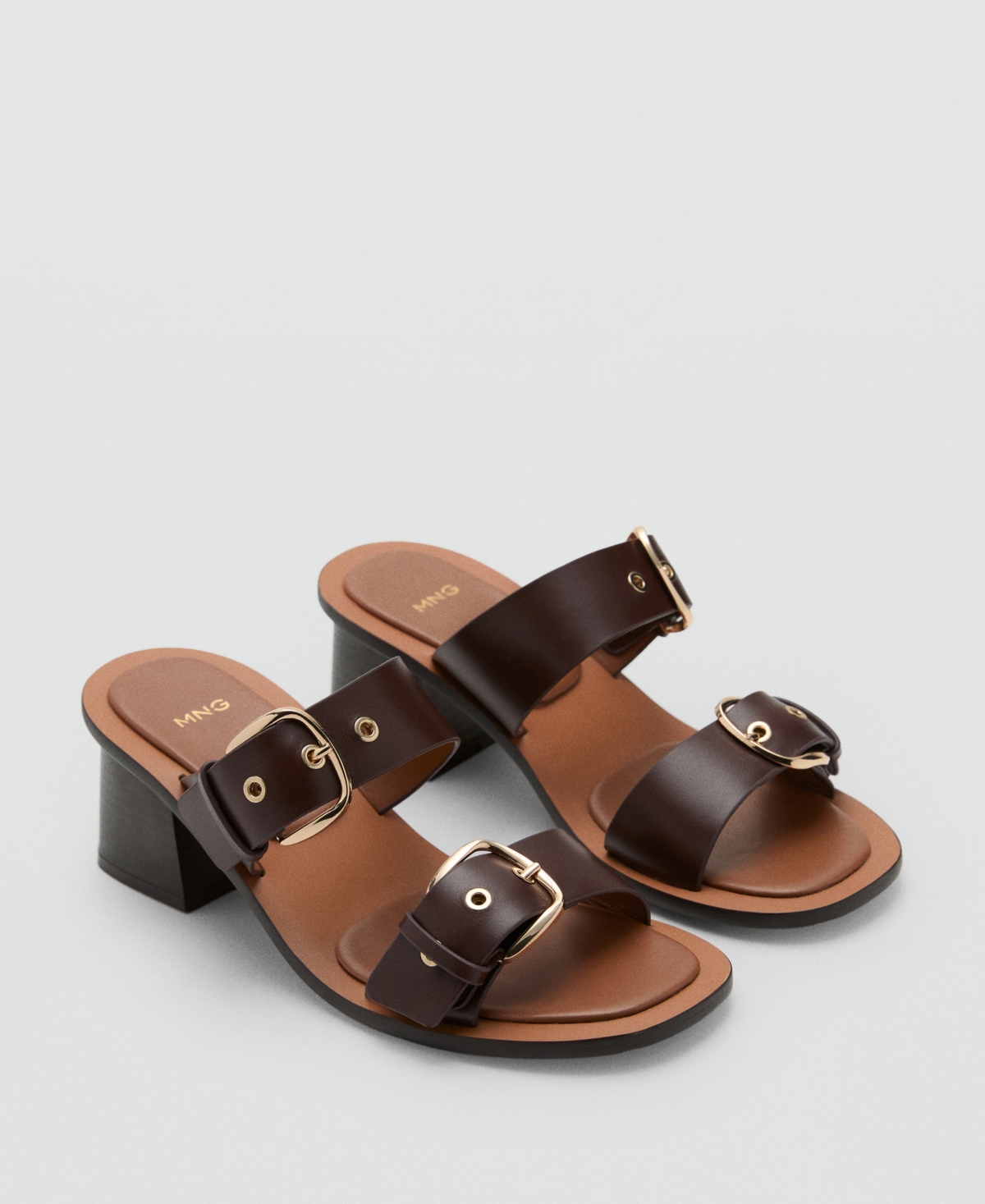 Click here for Mango Womens Buckles Leather Heeled Sandals - Brow... prices
