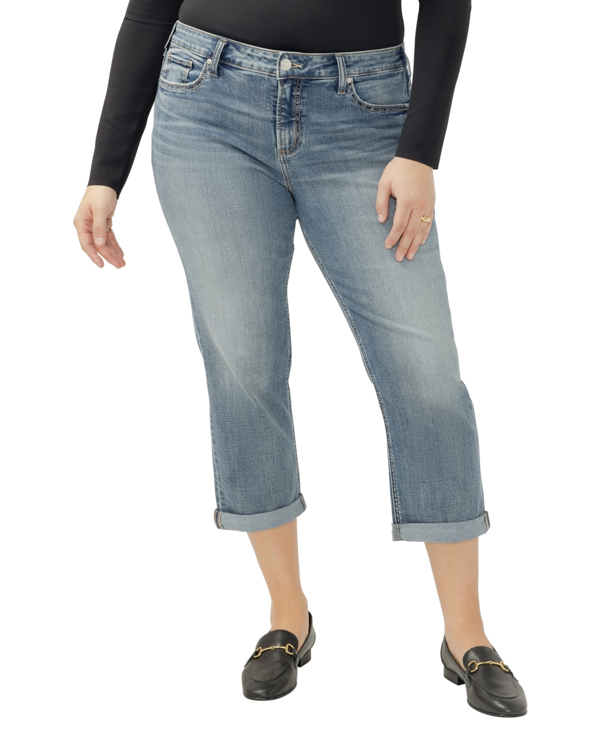 Click here for Silver Jeans Co. Plus Size Elyse Capris Jeans - Pa... prices