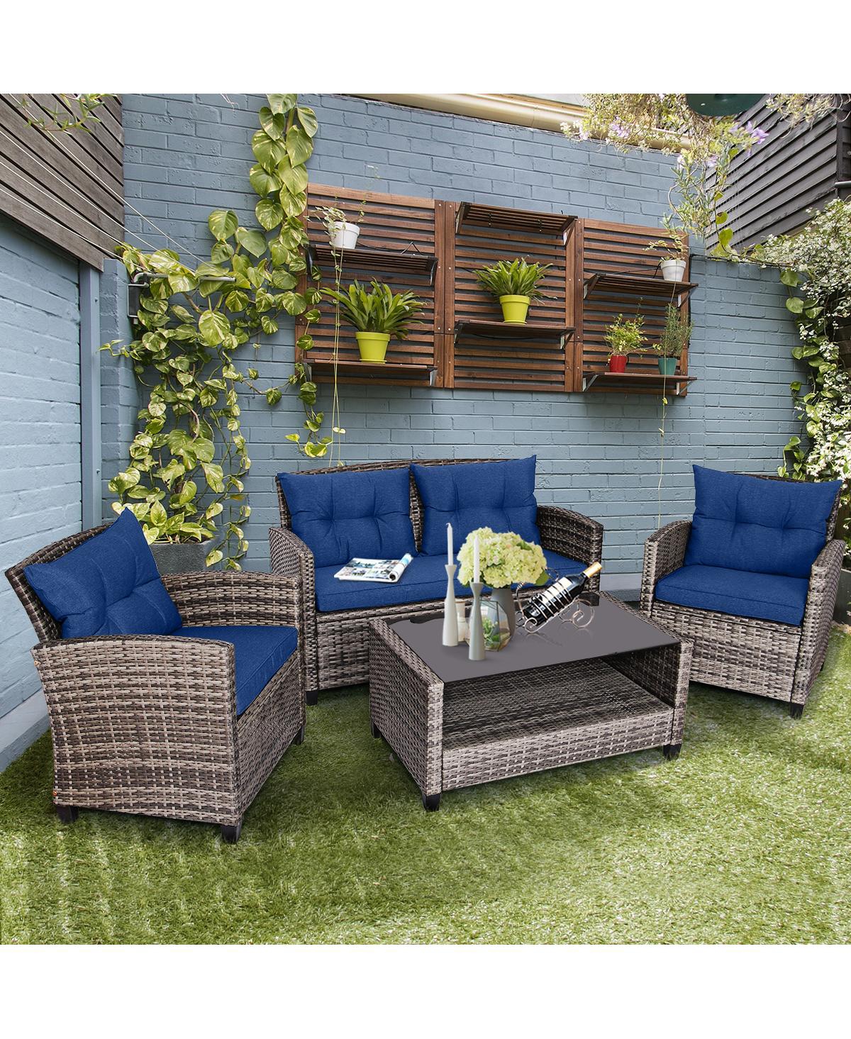 Click here for Costway Patio Rattan Furniture Set Coffee Table Cu... prices
