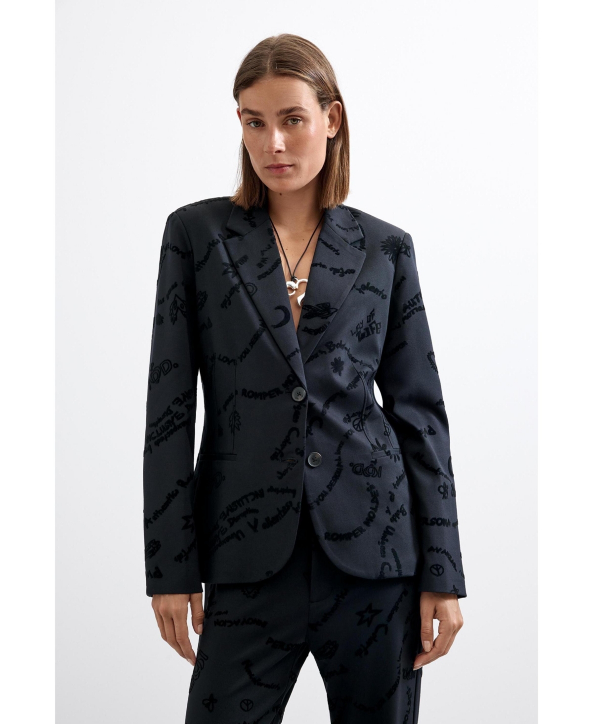 Click here for Desigual Womens Flocked blazer - Black prices