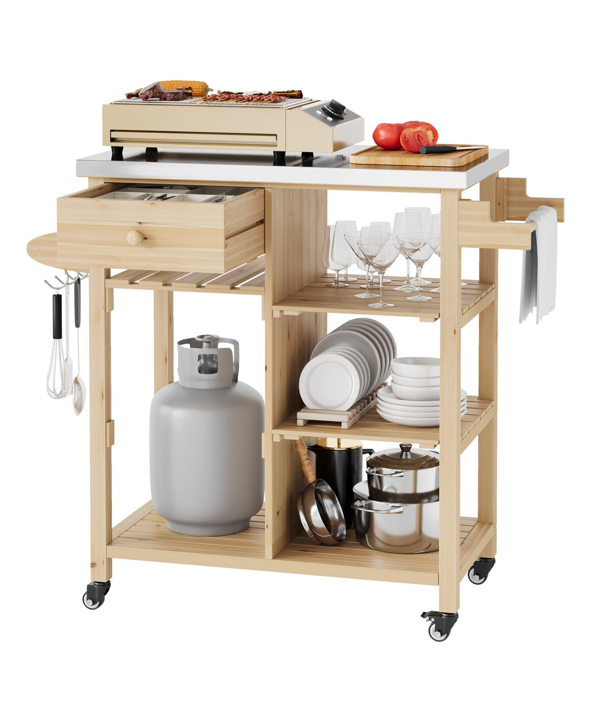 Click here for homfan Portable Bar Cart  41 Inch Wood Kitchen Isl... prices