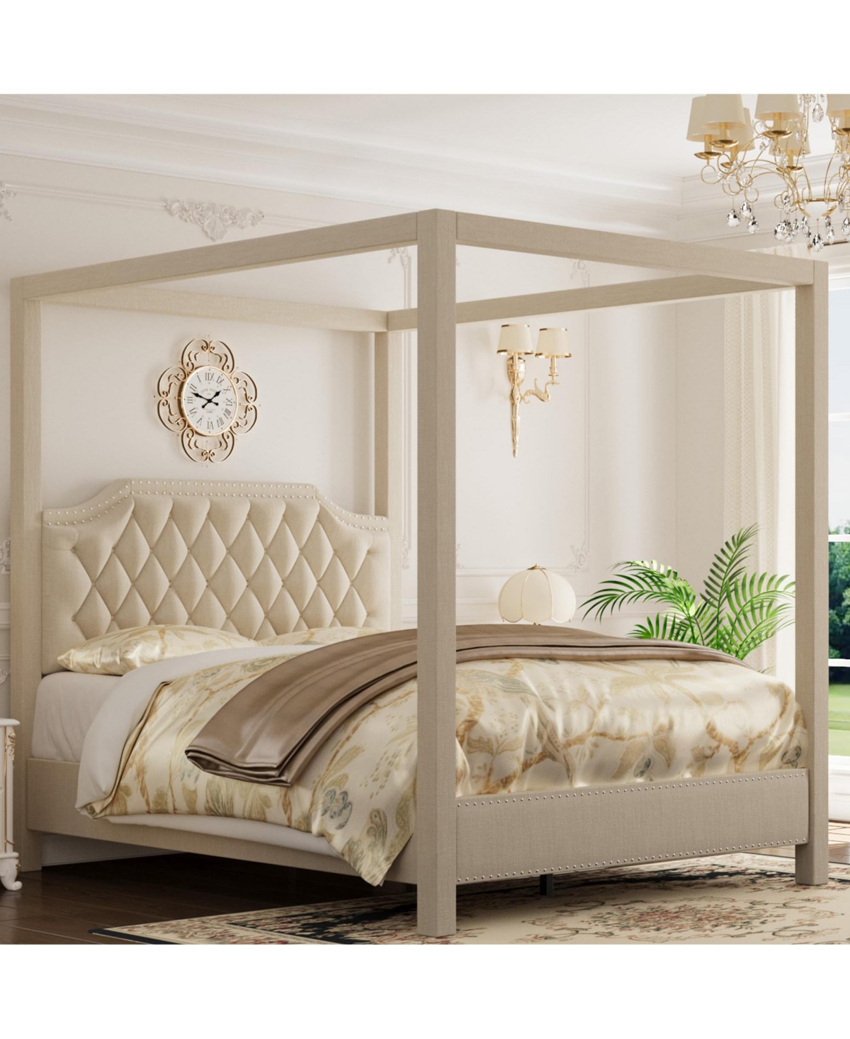 Click here for homfan Canopy Bed Frame with Upholstered Headboard... prices