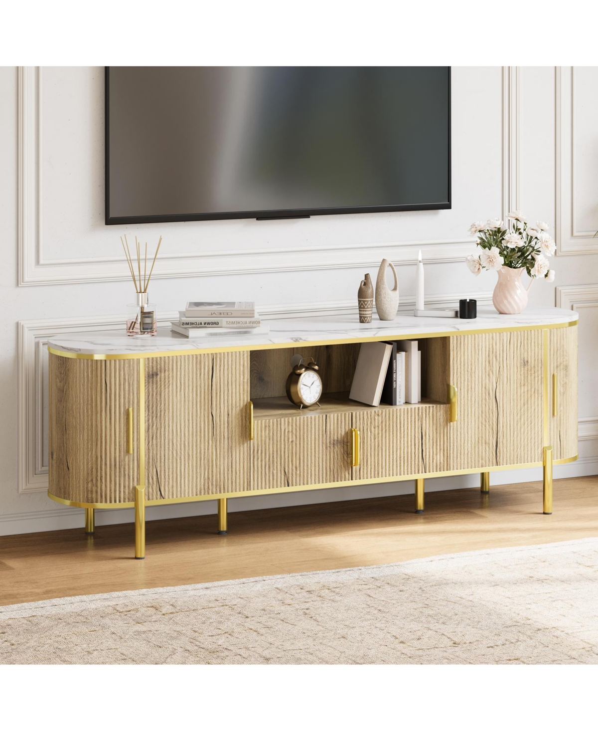 Click here for homfan Modern Luxury 70 Four-Door Tv Stand  Wave D... prices