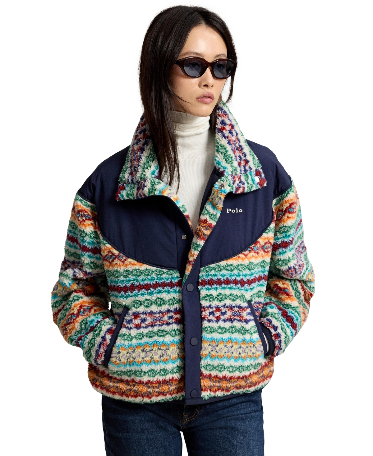 Click here for Polo Ralph Lauren Womens Fair Isle Mock Neck Jacke... prices