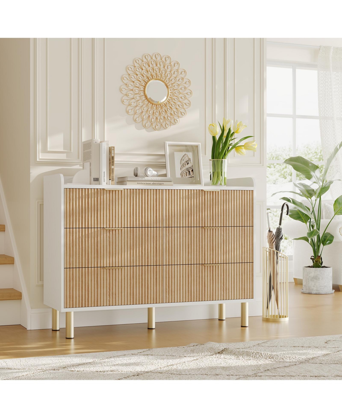 Click here for homfan Dresser for Bedroom  Fluted Wood Double Dre... prices
