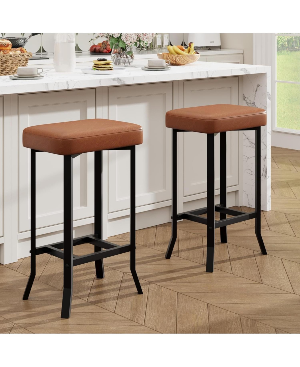 Click here for homfan Set of 2 24.6 Inch Bar Stools  Premium Faux... prices