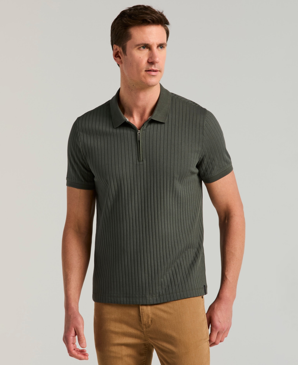 Click here for Perry Ellis Mens Slim-Fit Ribbed-Knit 1/4-Zip Polo... prices