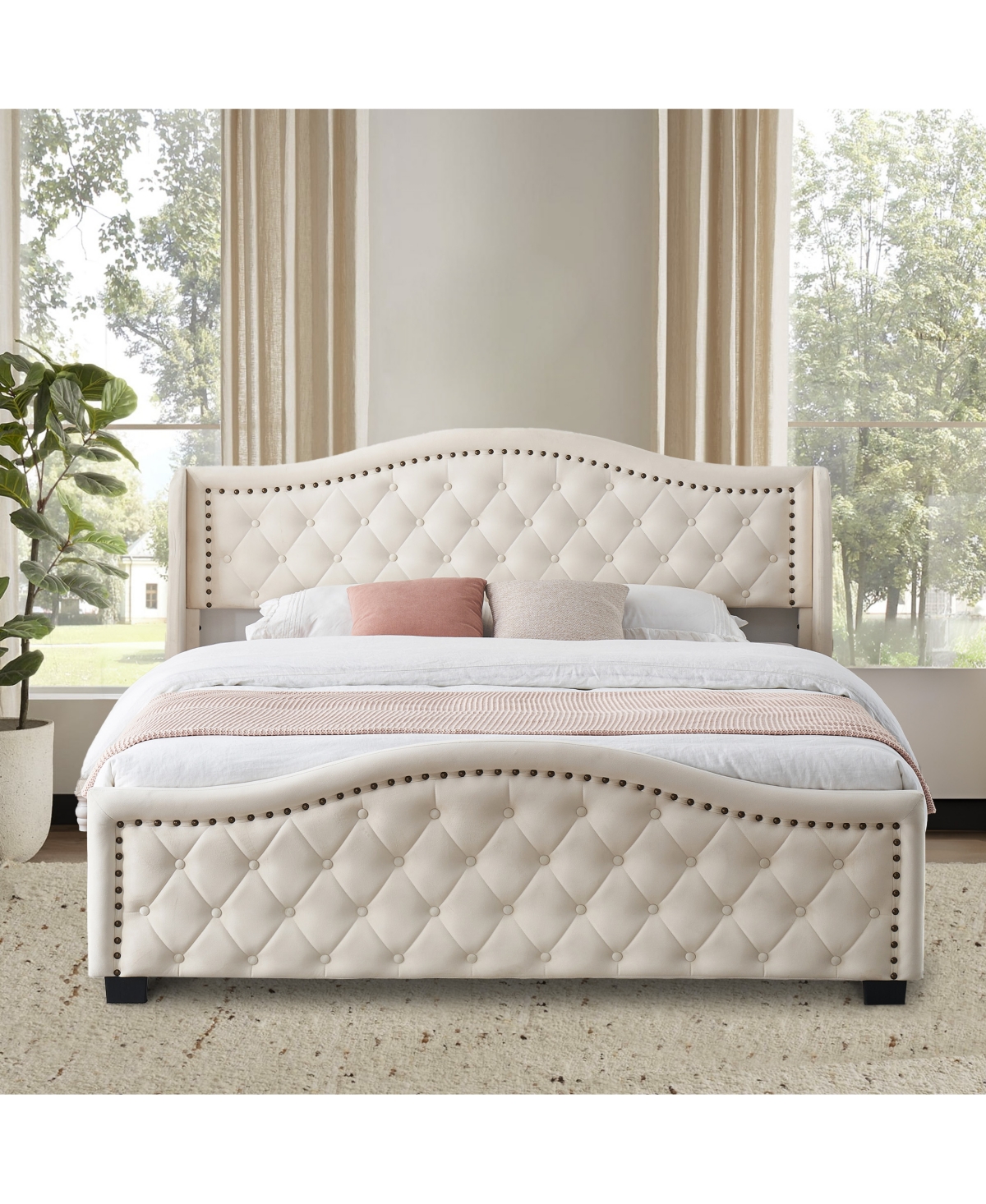 Click here for homfan Platform Bed Frame with Upholstered Headboa... prices