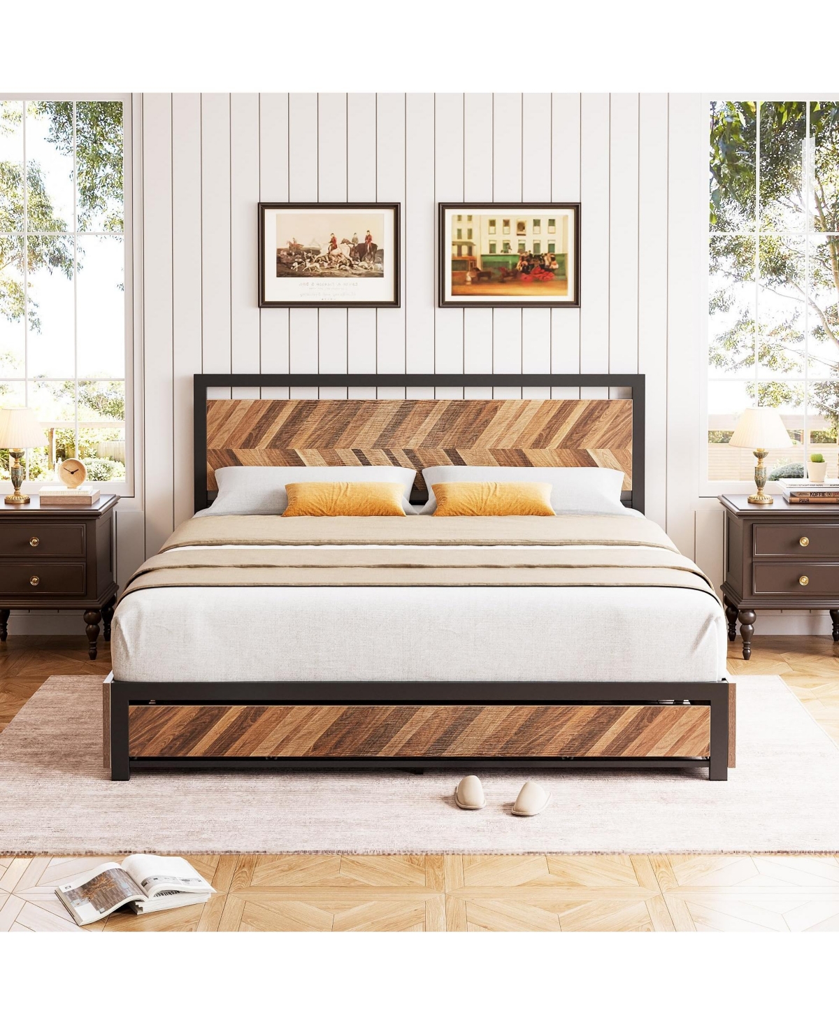 Click here for homfan Platform Bed Frame with Rustic Vintage Wood... prices