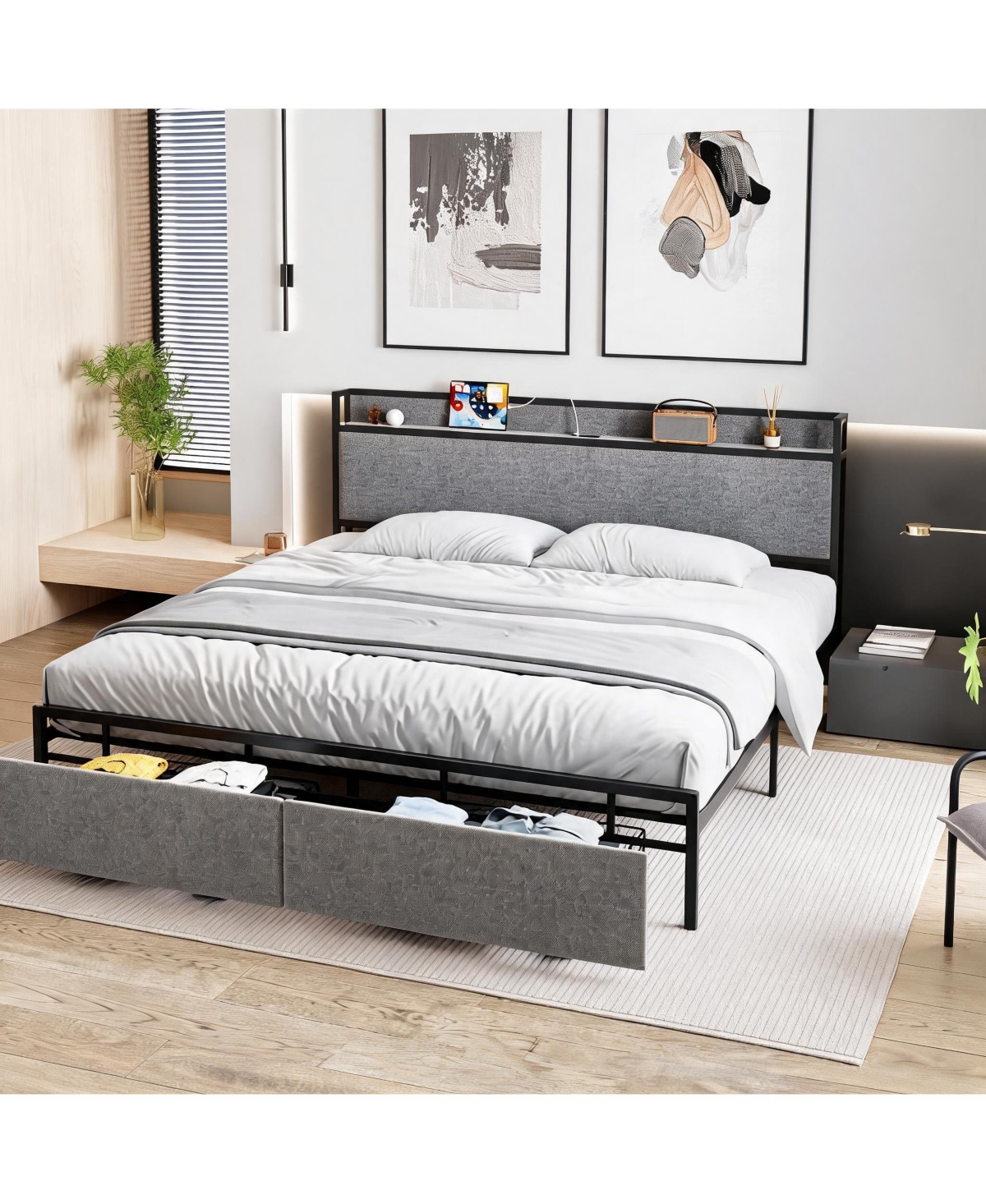 Click here for homfan Modern Bed Frame  Upholstered Platform with... prices