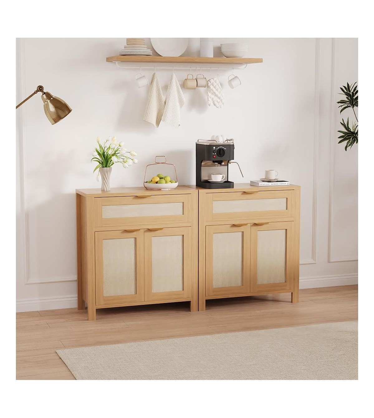 Click here for homfan 2 Piece Rattan Sideboard Buffet Cabinet - D... prices