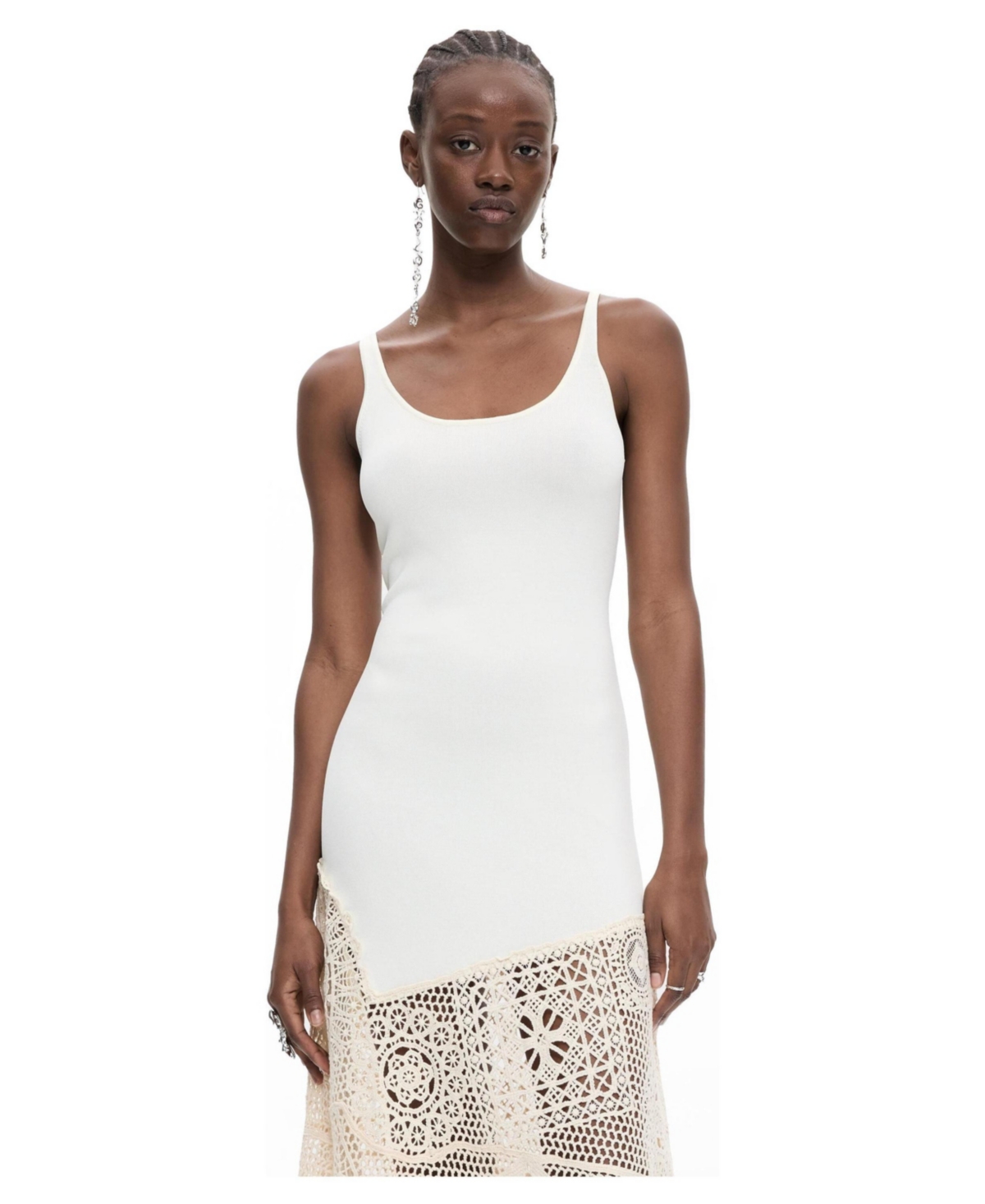 Click here for Desigual Womens Asymmetrical Fringe Dress - Off wh... prices