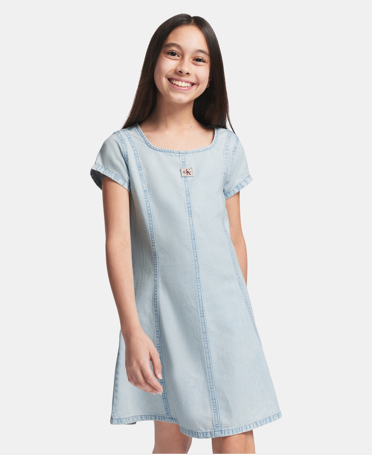 Click here for Calvin Klein Girls 7-16 Denim Panelled Dress - Ble... prices