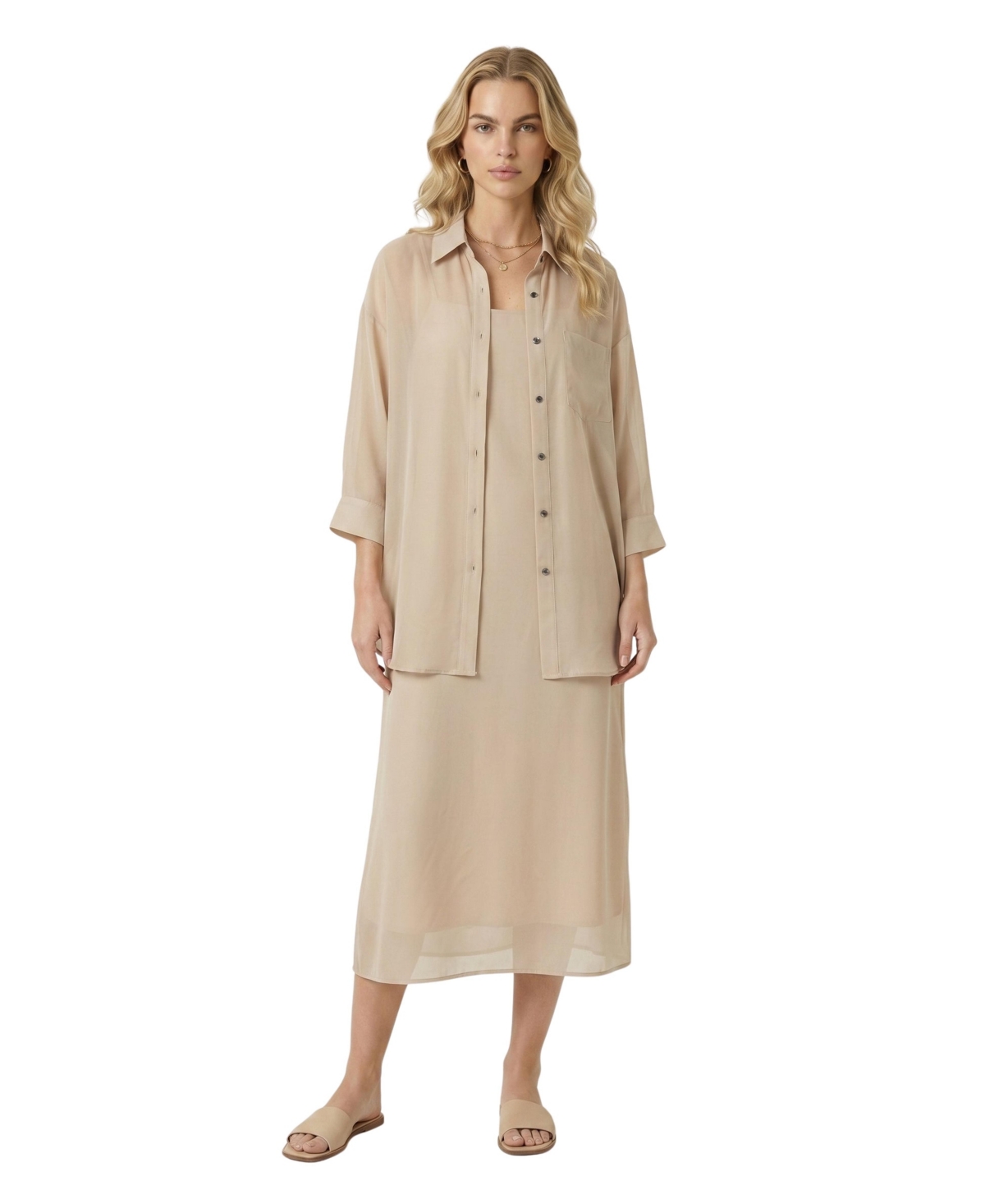 Click here for Modenaire Womens Sheer Layered Midi Dress Set - Be... prices