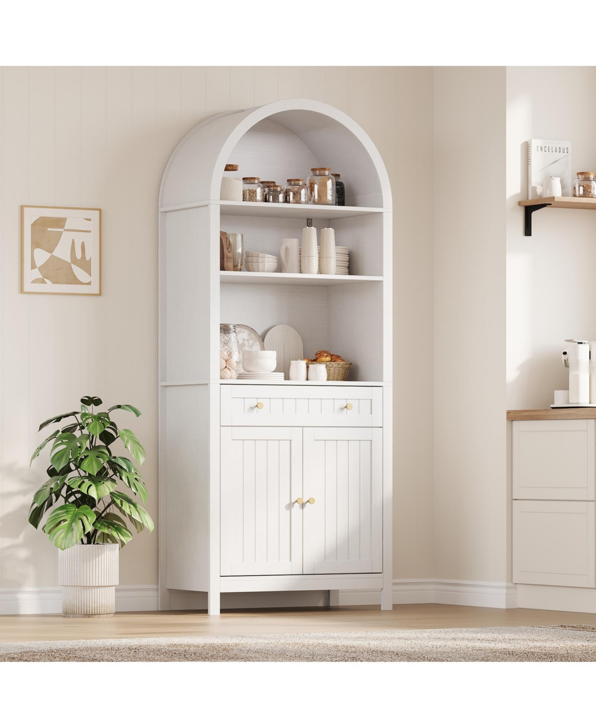Click here for homfan 73 Inch Tall Arched Pantry Cabinet with Dra... prices