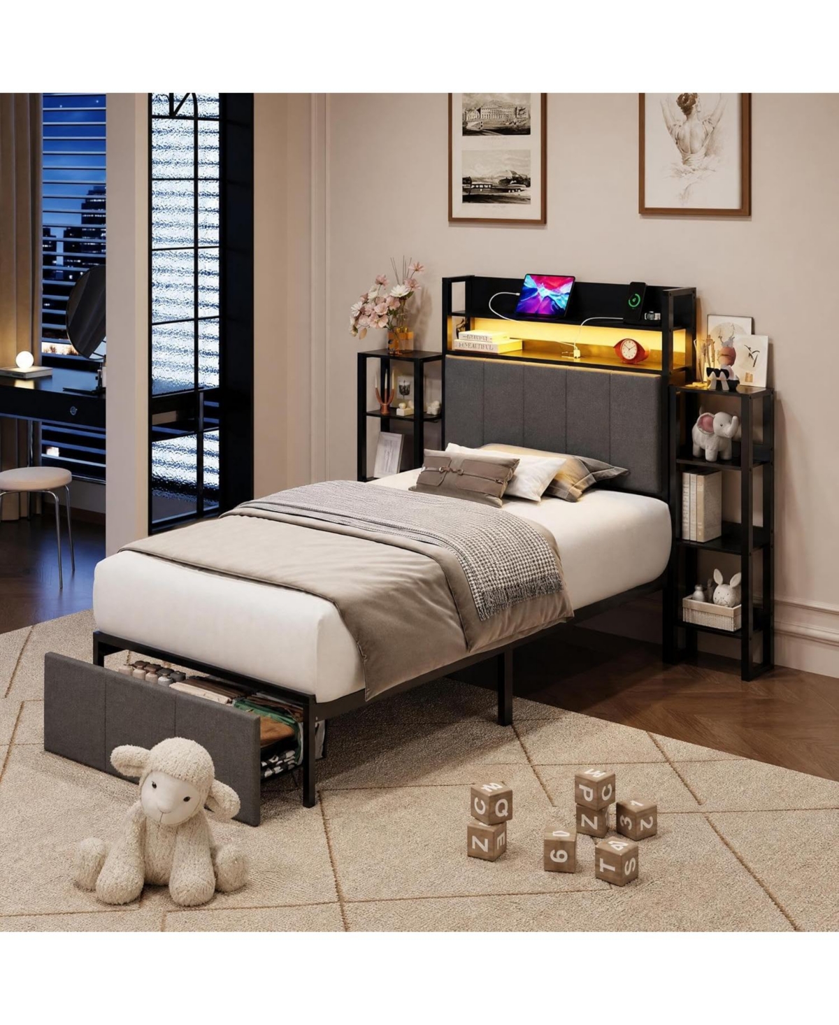 Click here for homfan Twin Upholstered Bed Frame with Hidden Head... prices