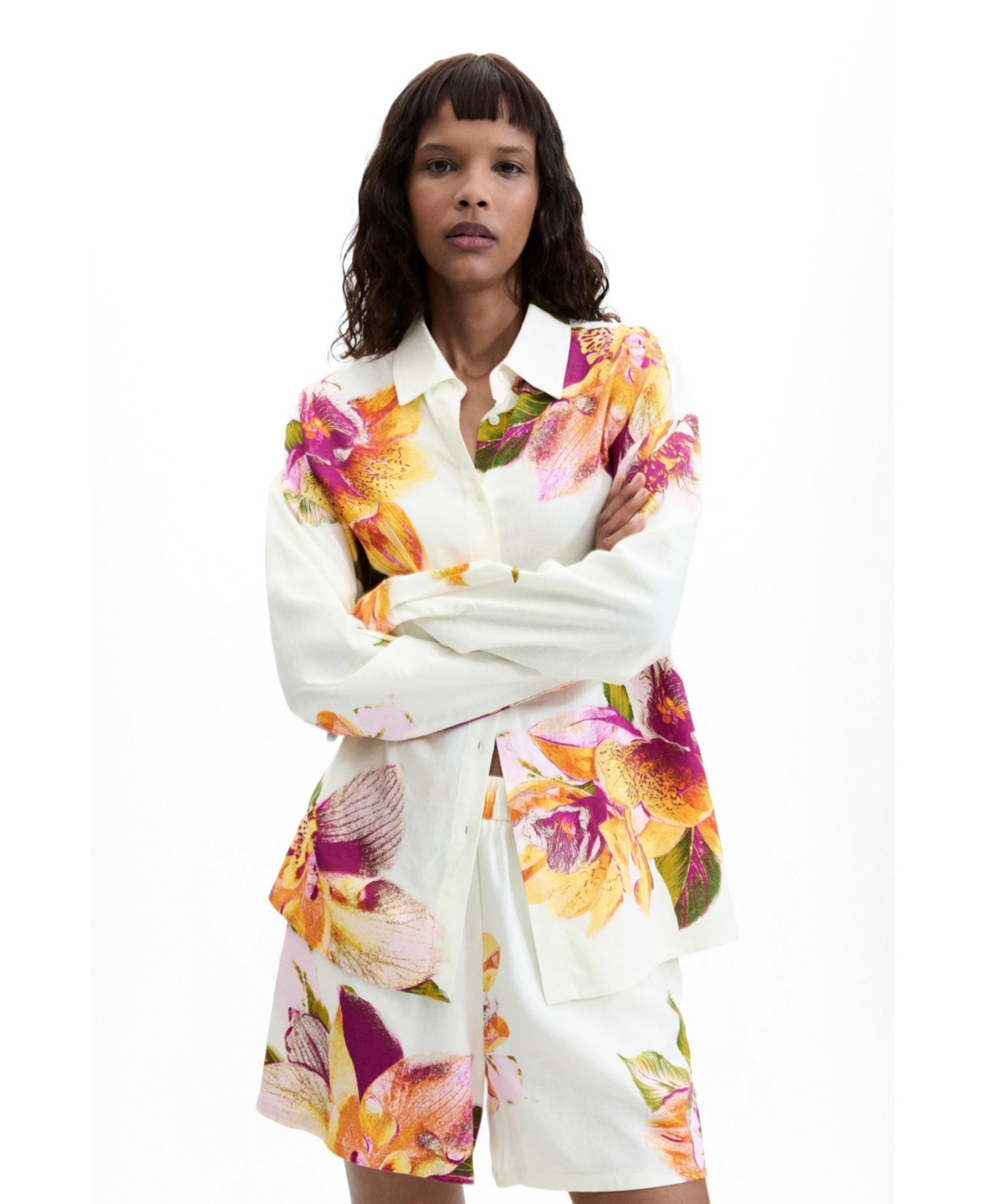 Click here for Desigual Womens Printed floral shirt - White prices
