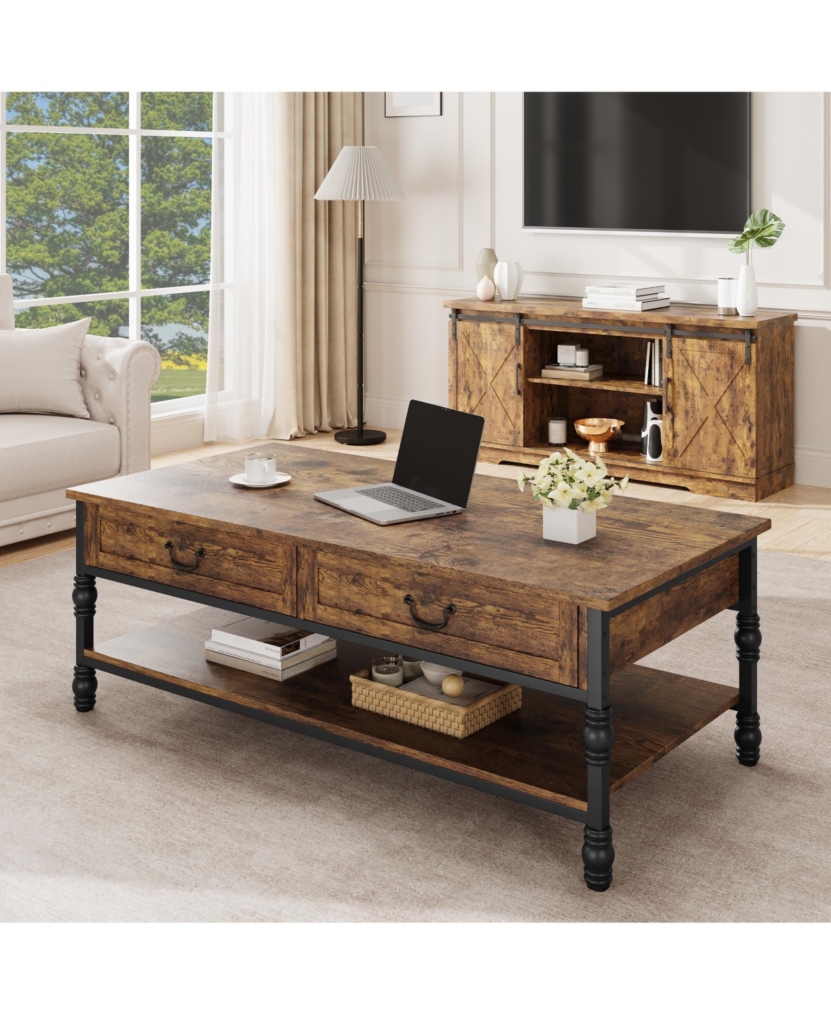 Click here for homfan Vintage Industrial Coffee Table - 2 Storage... prices