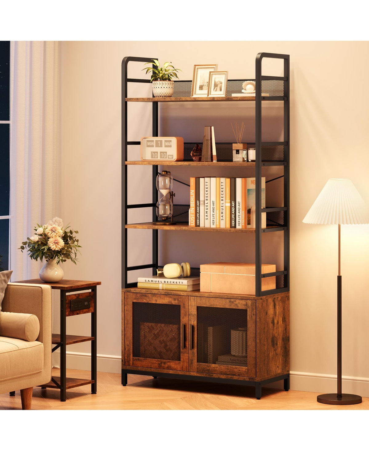 Click here for homfan Industrial 4-Tier Bookshelf with 2 Drawers... prices
