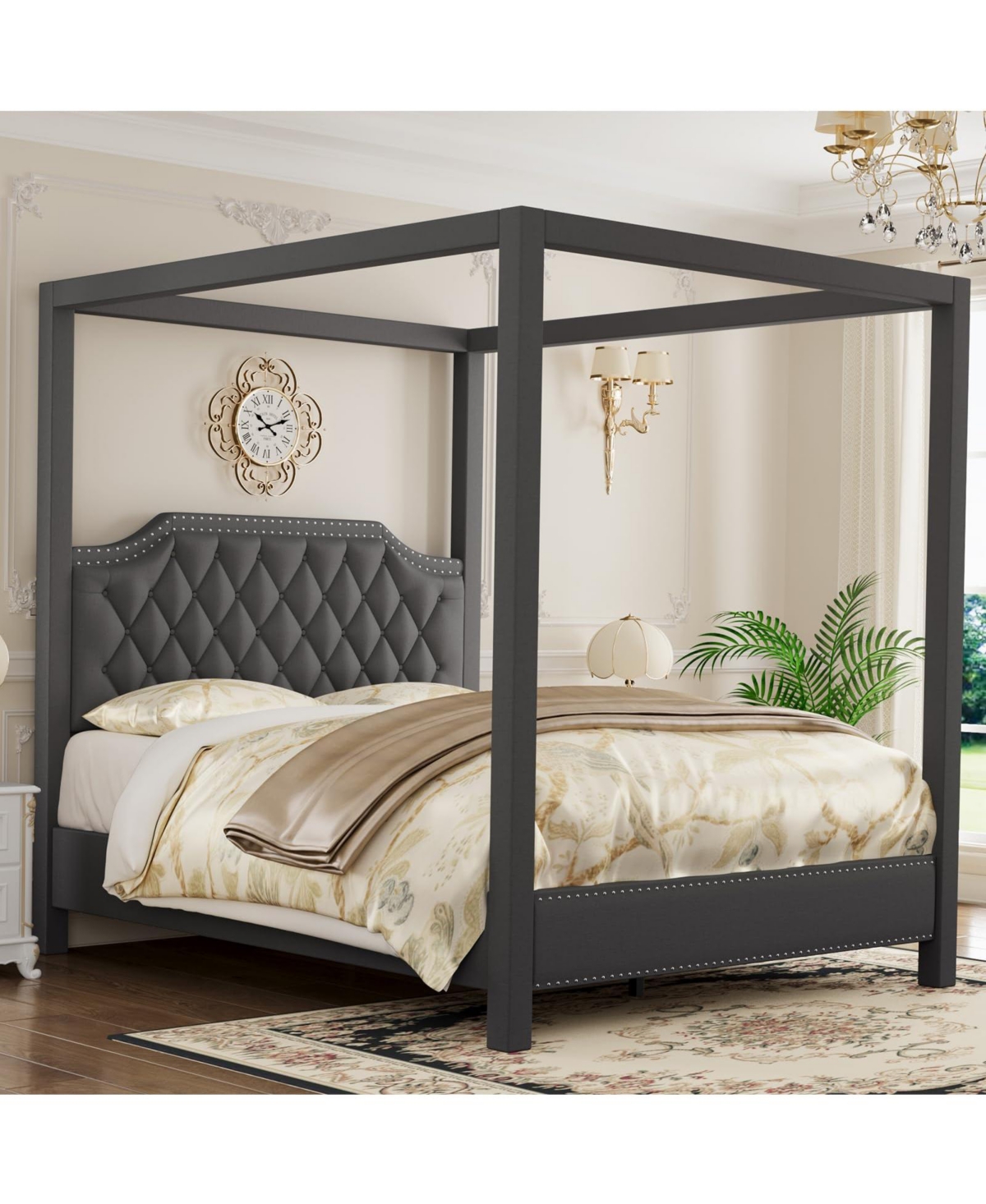 Click here for homfan Canopy Bed Frame with Upholstered Headboard... prices