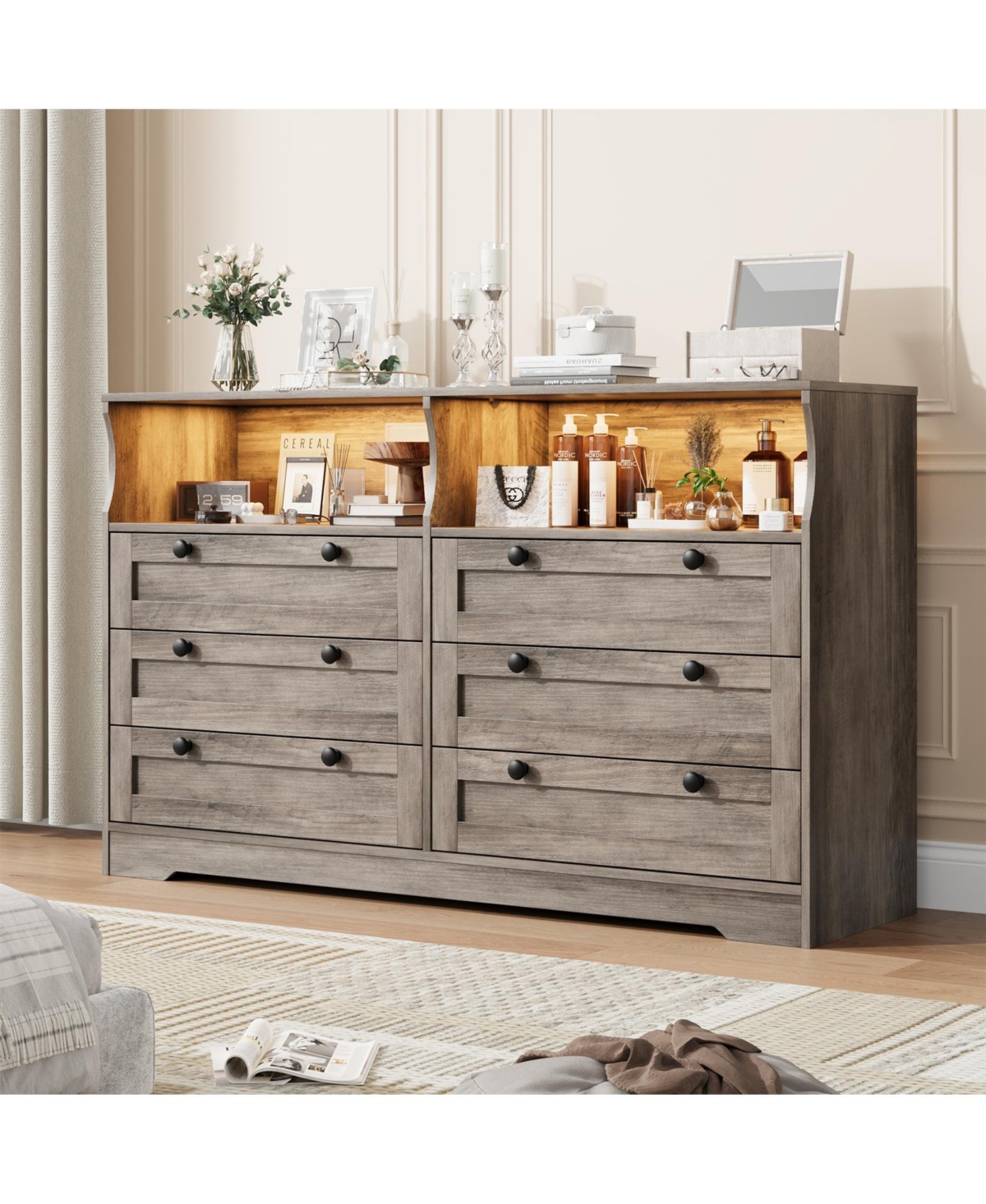 Click here for homfan Modern 6 Drawer Dresser with Led Lights and... prices