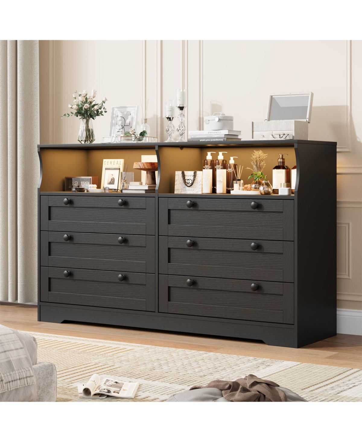 Click here for homfan Modern 6 Drawer Dresser with Led Lights and... prices