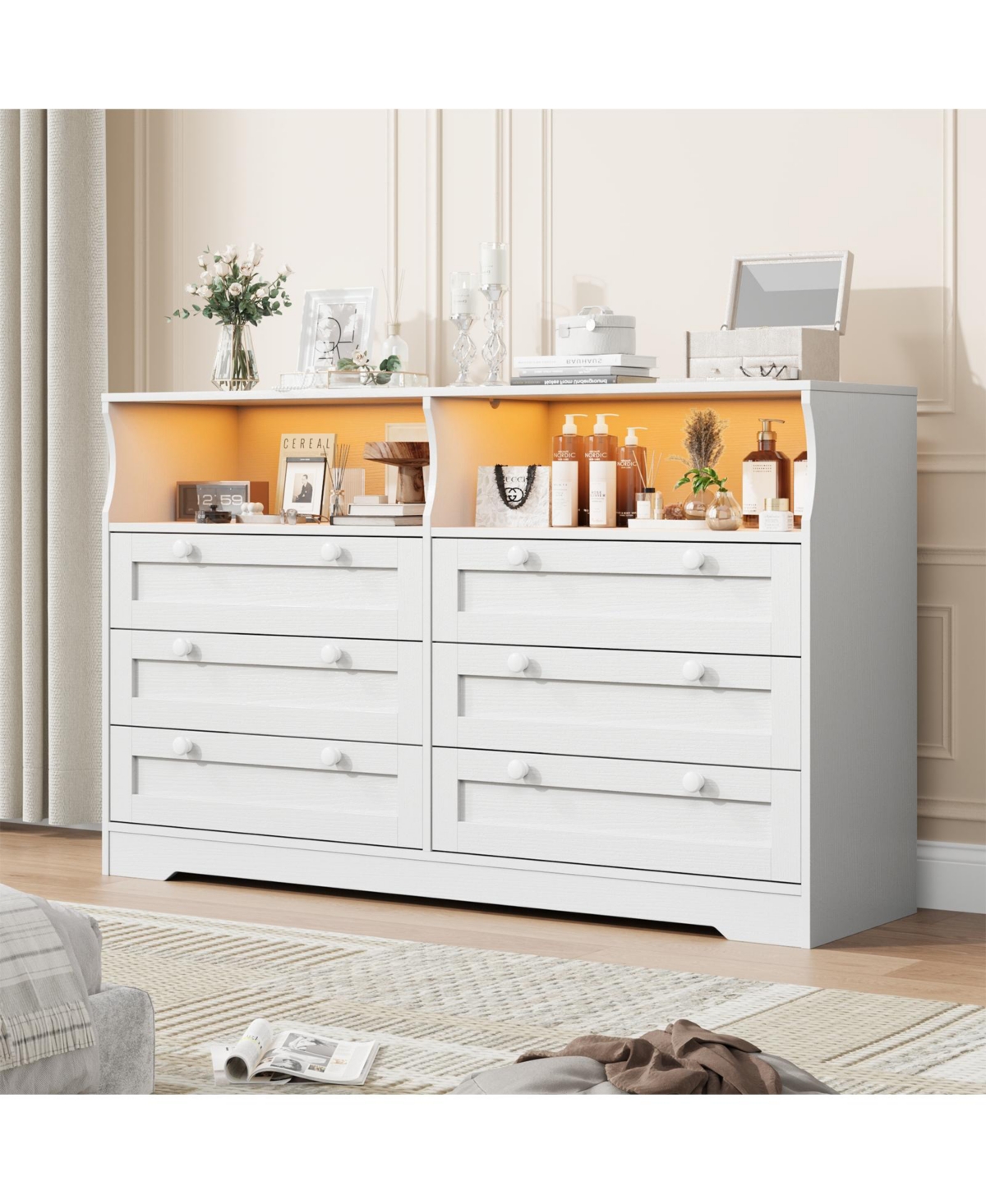 Click here for homfan Modern 6 Drawer Dresser with Led Lights and... prices