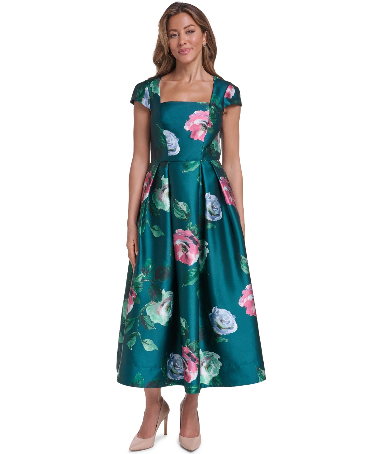 Click here for Eliza J Petite Square Neck Cap Sleeve Midi Dress -... prices
