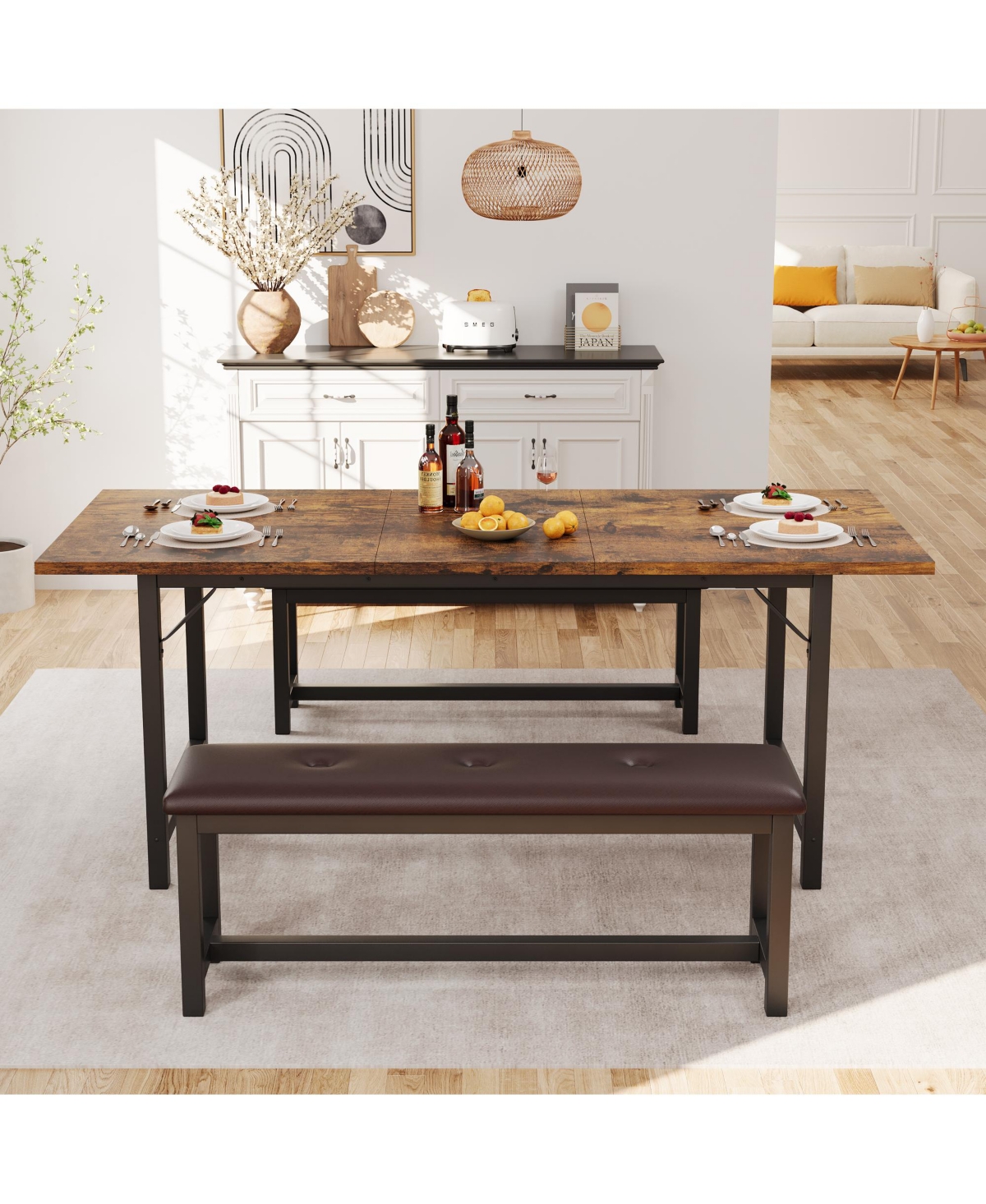 Click here for homfan Extendable Dining Set with Padded Benches... prices