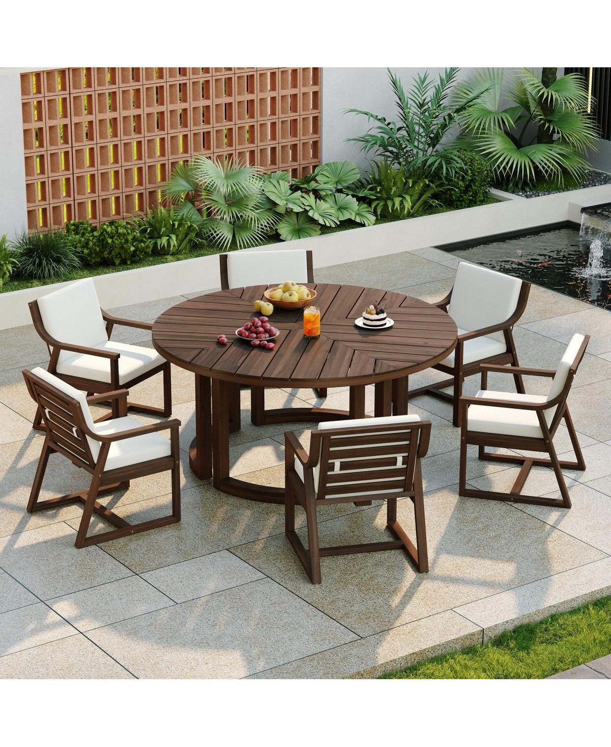 Click here for Asagikoiai 7 Piece Wooden Patio Dining Set with Um... prices